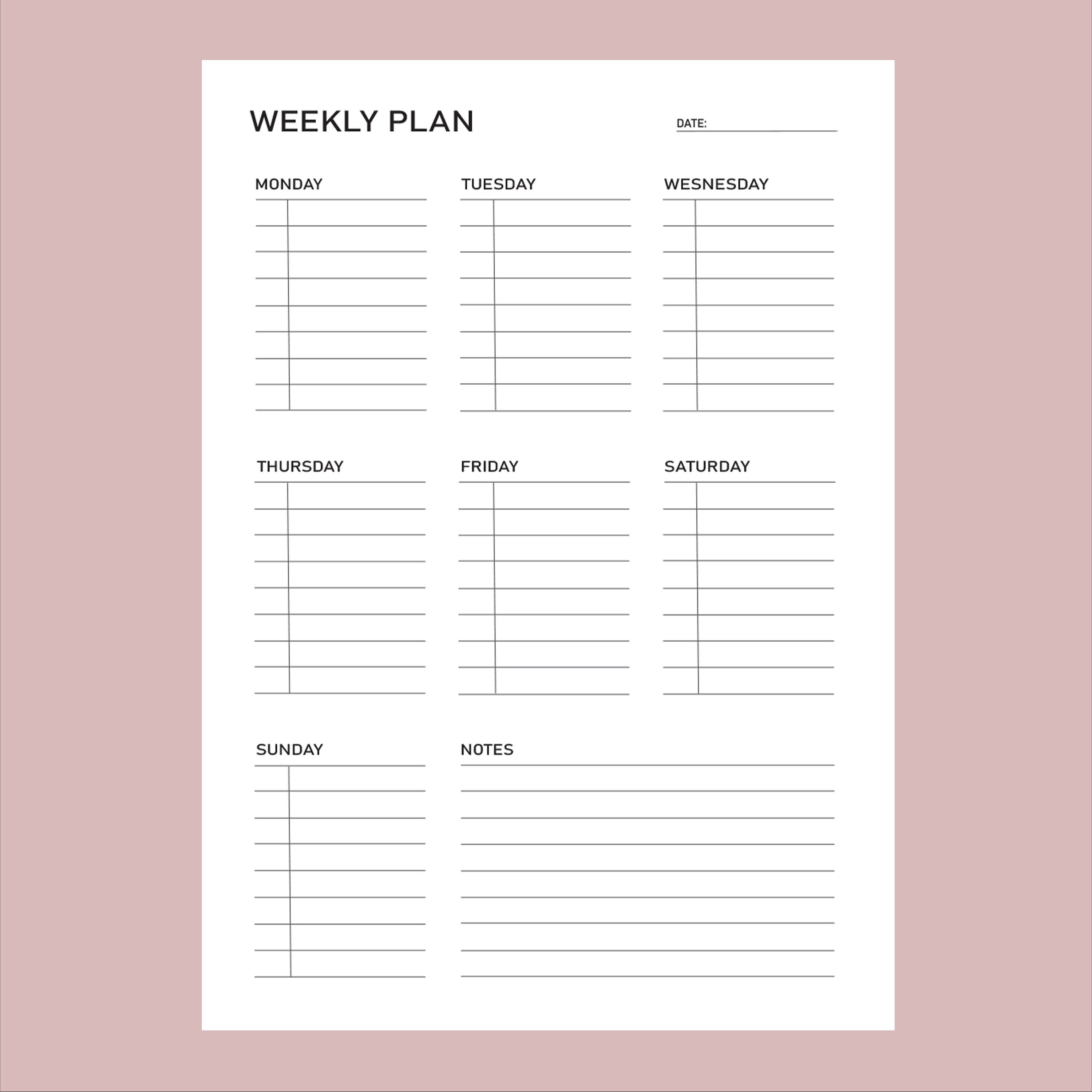 Weekly Planner Minimalist Printable Landscape, Weekly Schedule, Week at ...