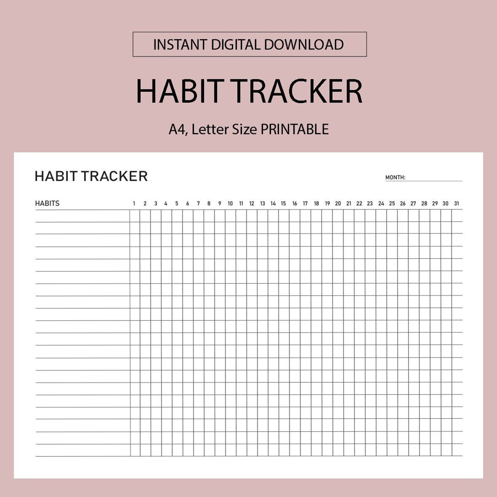 Habit Tracker 30 Days, Daily Habit Tracker, Daily Planner Printable ...