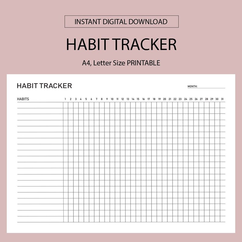 Habit Tracker 30 Days, Daily Habit Tracker, Daily Planner Printable ...