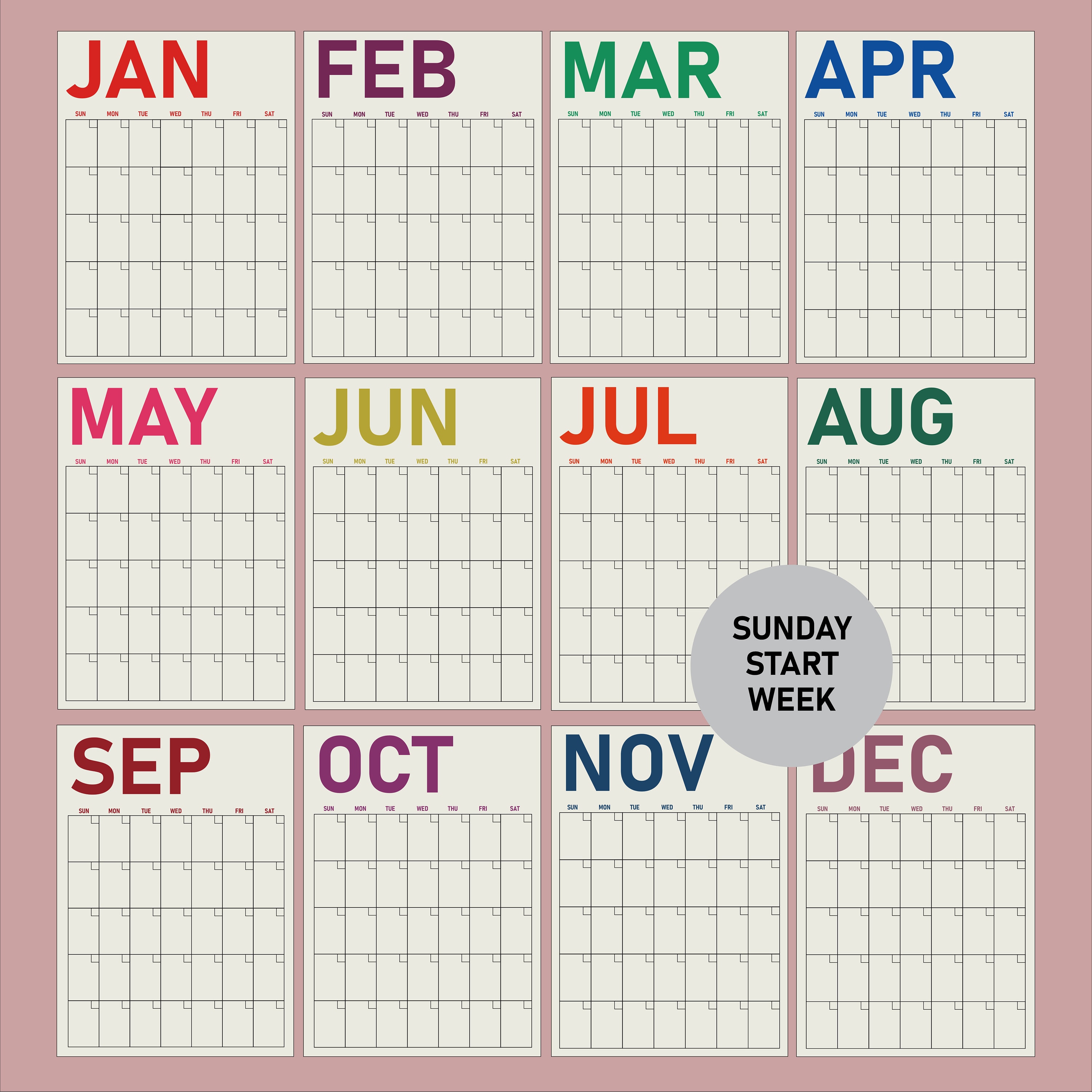 Large Monthly Wall Calendar Printable Bright, Pastel Wall Planner 2025 ...