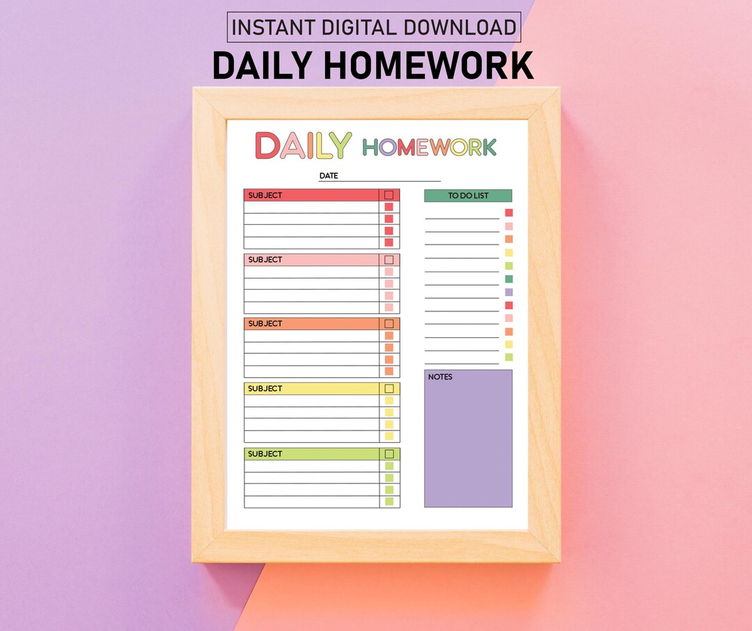Daily Homework Planner Printable: Student Study Tracker (PDF) - Etsy UK