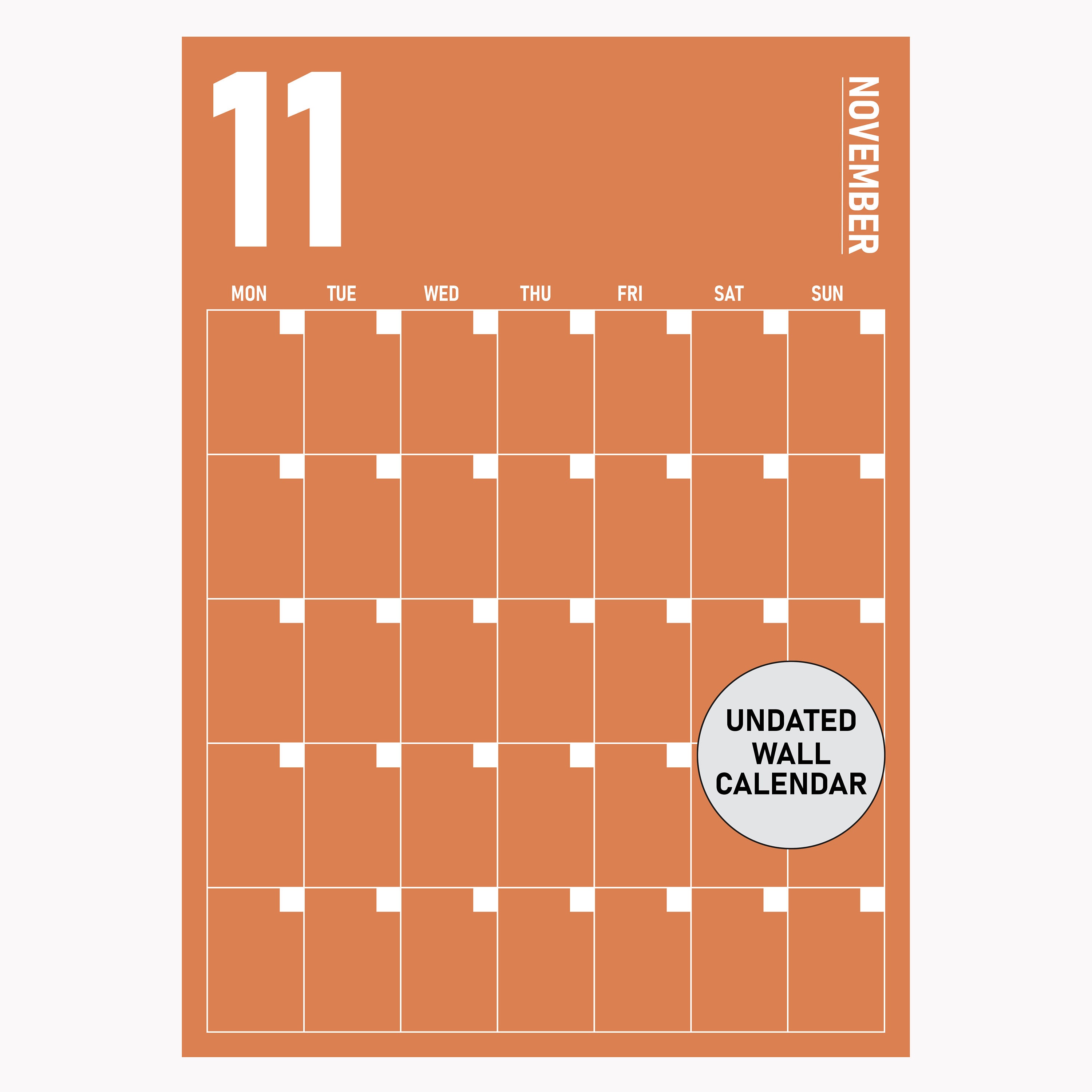 Undated Wall Calendar Printable PDF, Large Monthly Wall Planner ...