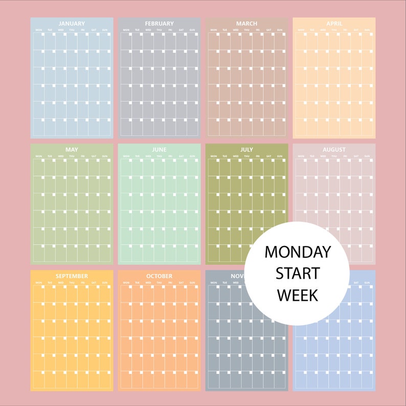 Large Monthly Wall Calendar A3 A4 Size, Pastel Wall Planner, Undated ...