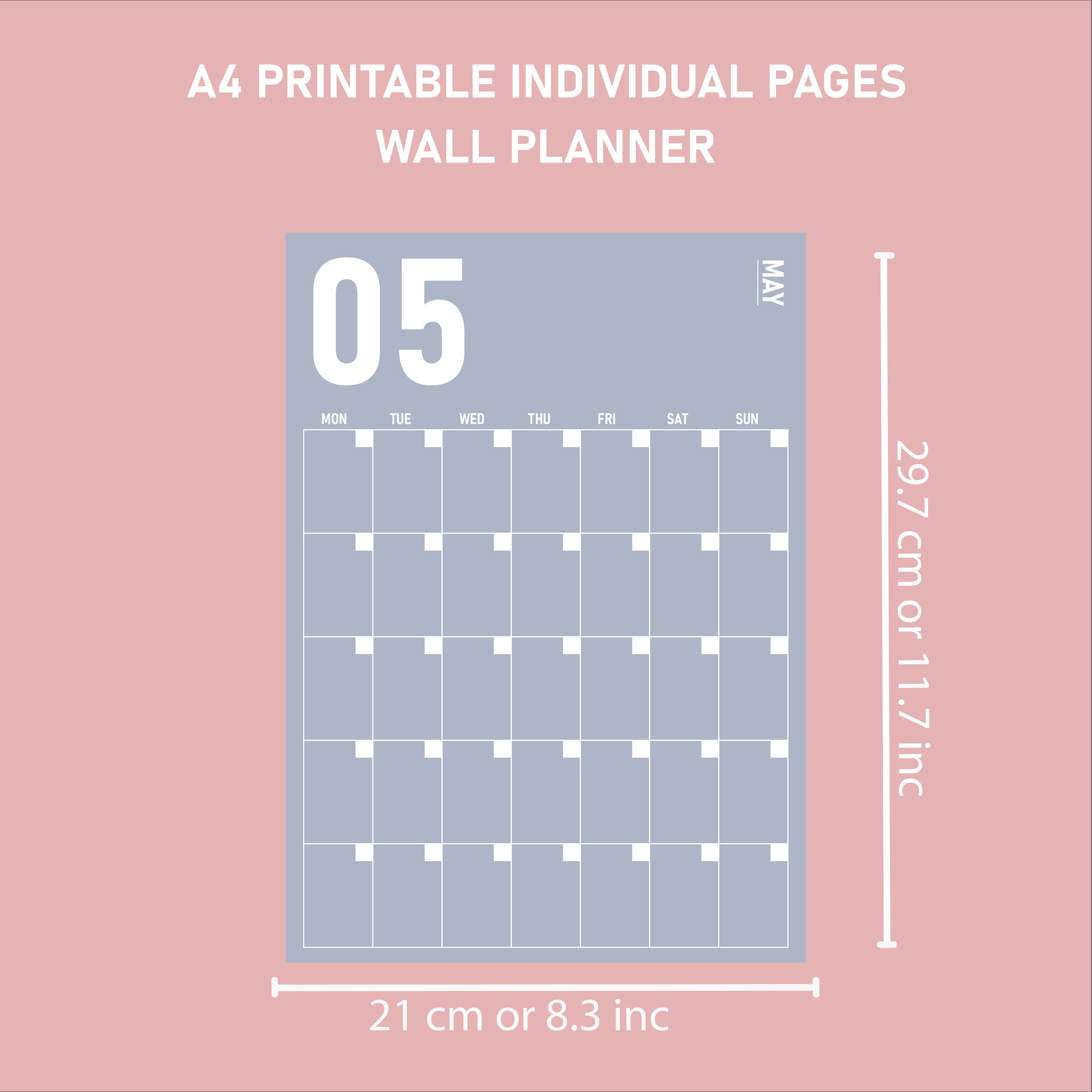 Compact Wall Mounted Monthly Planner Unbound Calendar, Undated Pastel ...