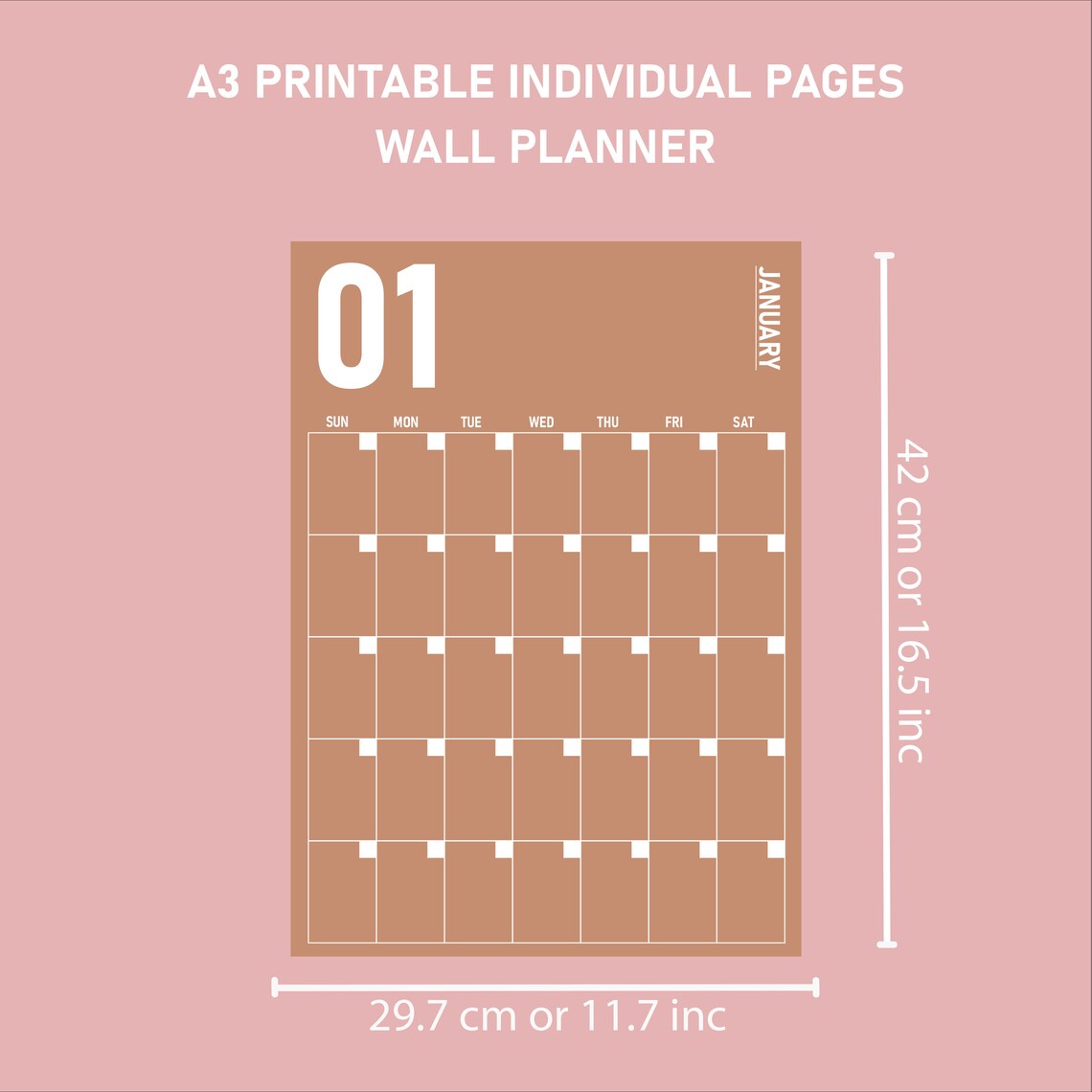 Undated Wall Calendar Printable PDF, Large Monthly Wall Planner ...