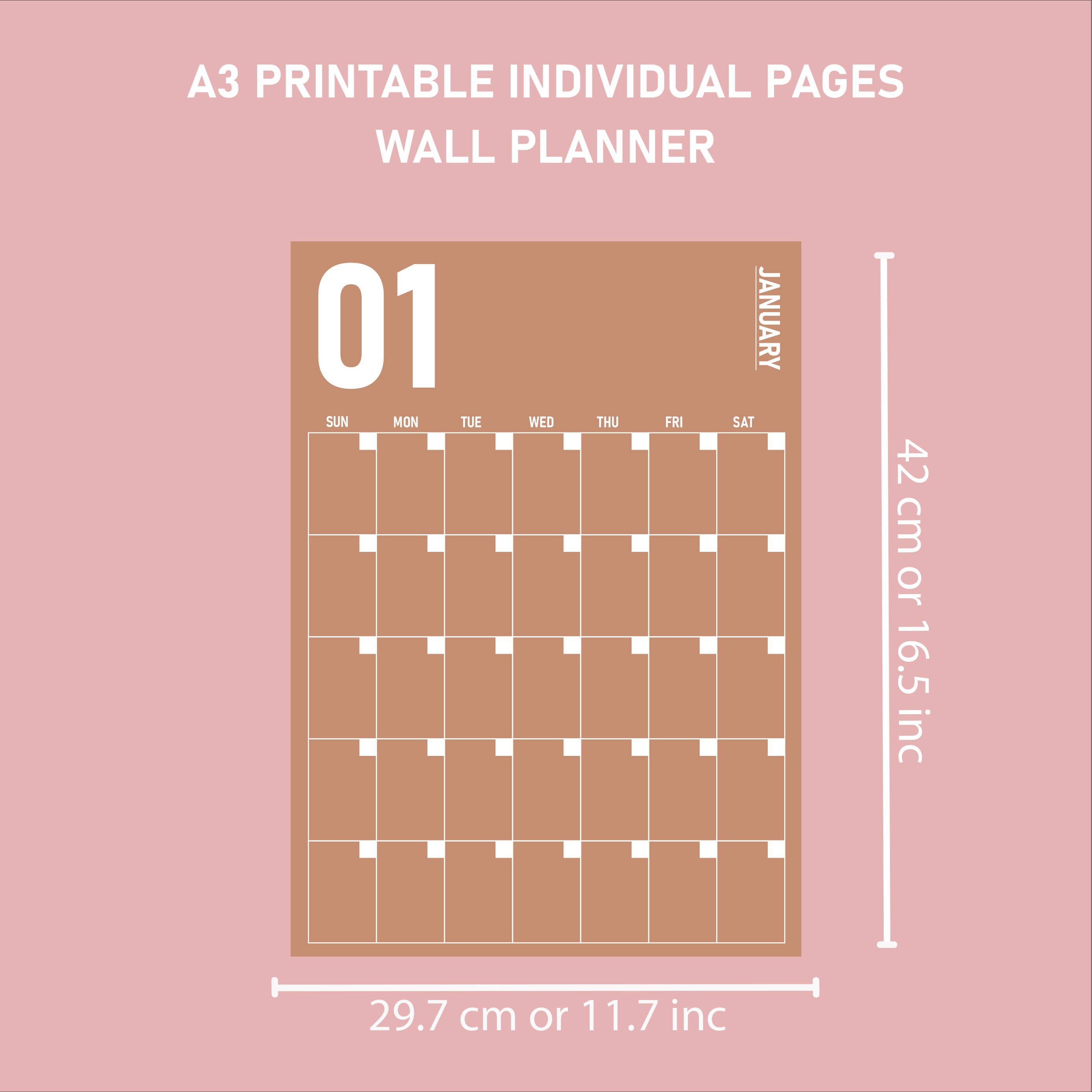 Undated Wall Calendar Printable PDF, Large Monthly Wall Planner ...