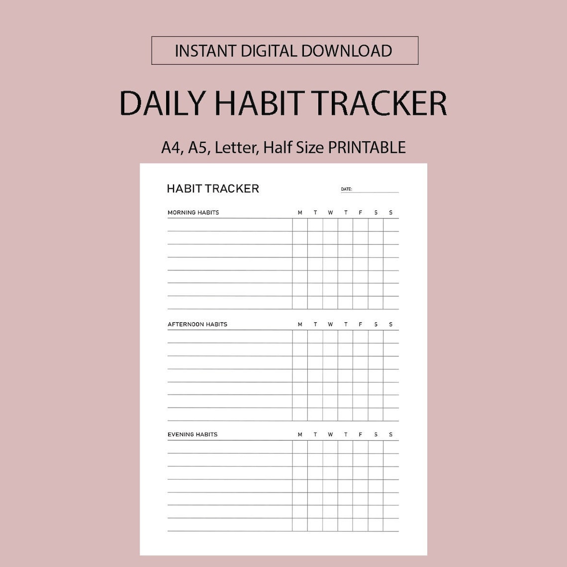 Daily Habit Tracker Printable, Daily Life Planner, Weekly Planner PDF ...