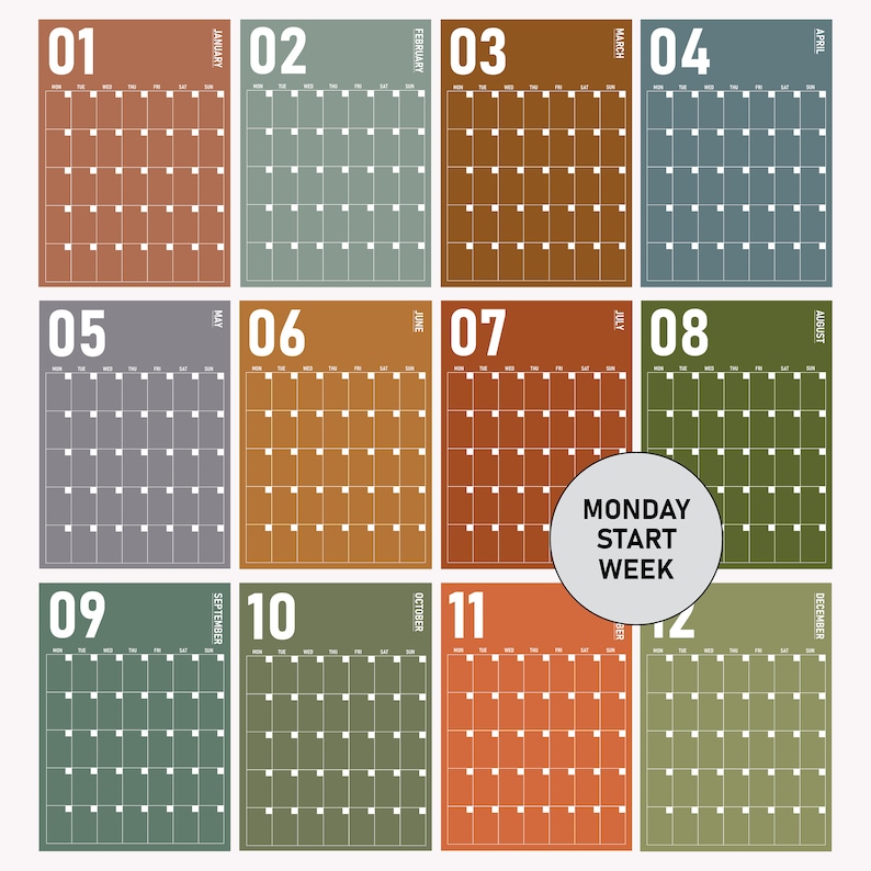 Large Monthly Wall Calendar Printable Bright, Pastel Wall Planner 2025 ...