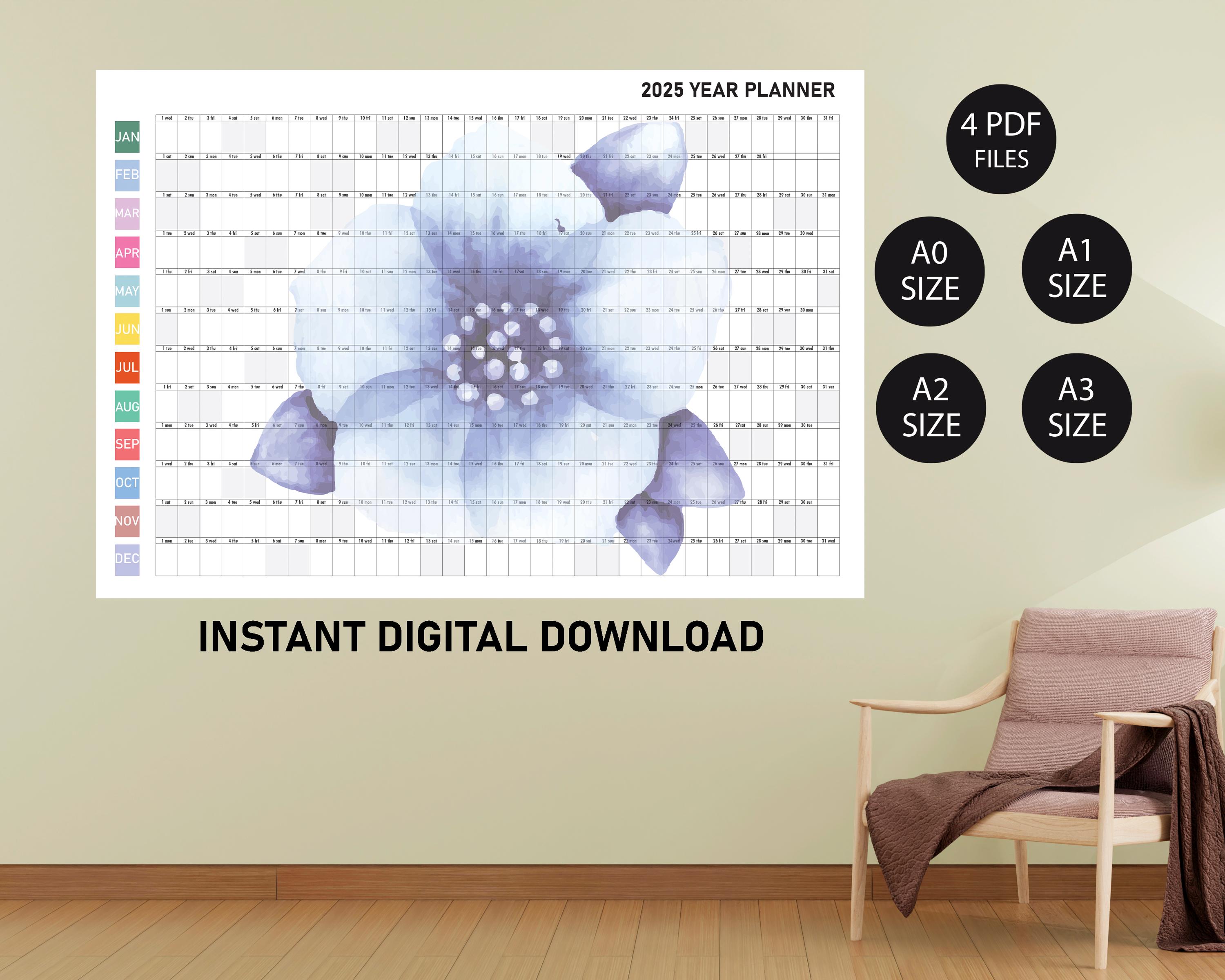 Giant Wall Calendar Flower 2025, Monthly Calendar, Wall Planner 2025 ...
