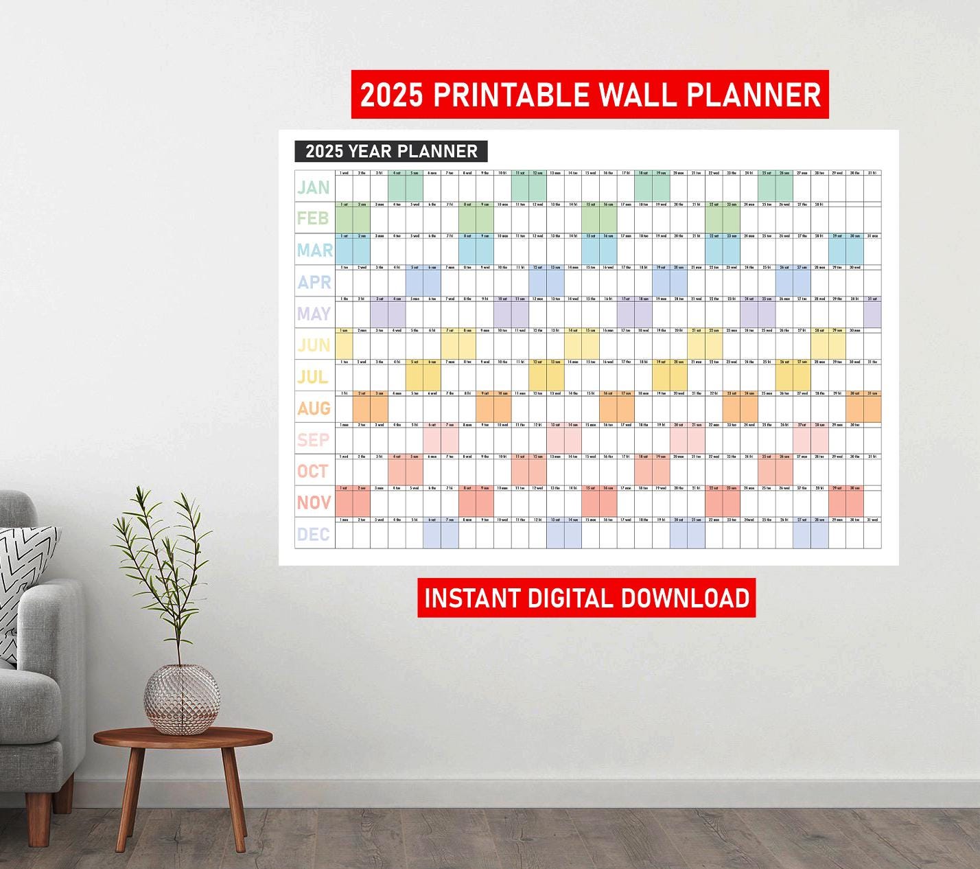 Large Monthly Wall Planner 2025 PDF, Giant Wall Calendar 2025, Large ...