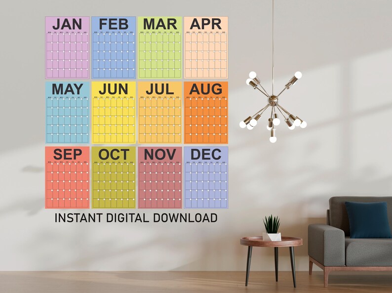 Large Monthly Wall Calendar Printable Bright, Pastel Wall Planner 2025 ...