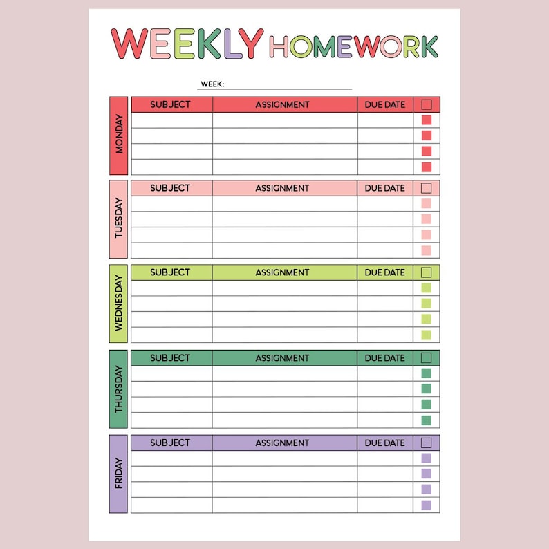 Weekly Homework Schedule Kids Printable, Weekly Homeschool Schedule ...
