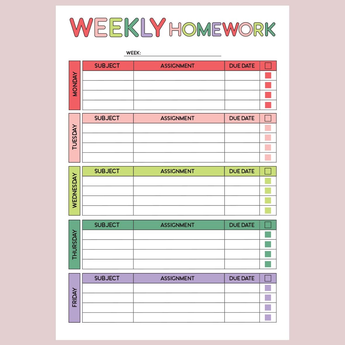 Weekly Homework Schedule Kids Printable, Weekly Homeschool Schedule ...