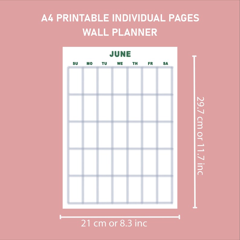 Large Monthly Wall Calendar A3 A4 PDF, Pastel Wall Planner, Undated ...