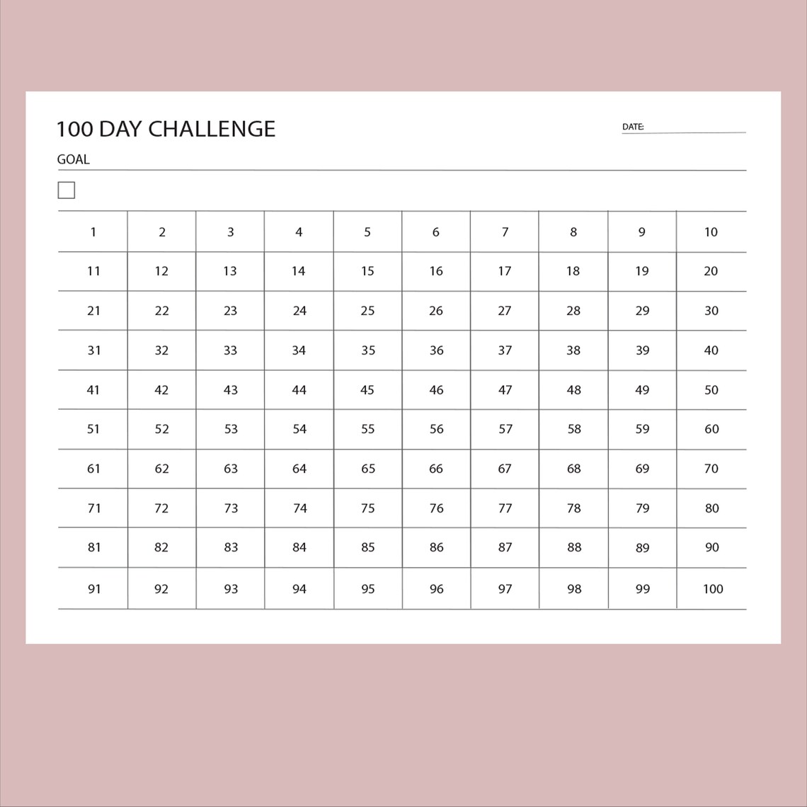 100 Day Challenge Landscape Printable, Monthly Planner PDF, Setting ...