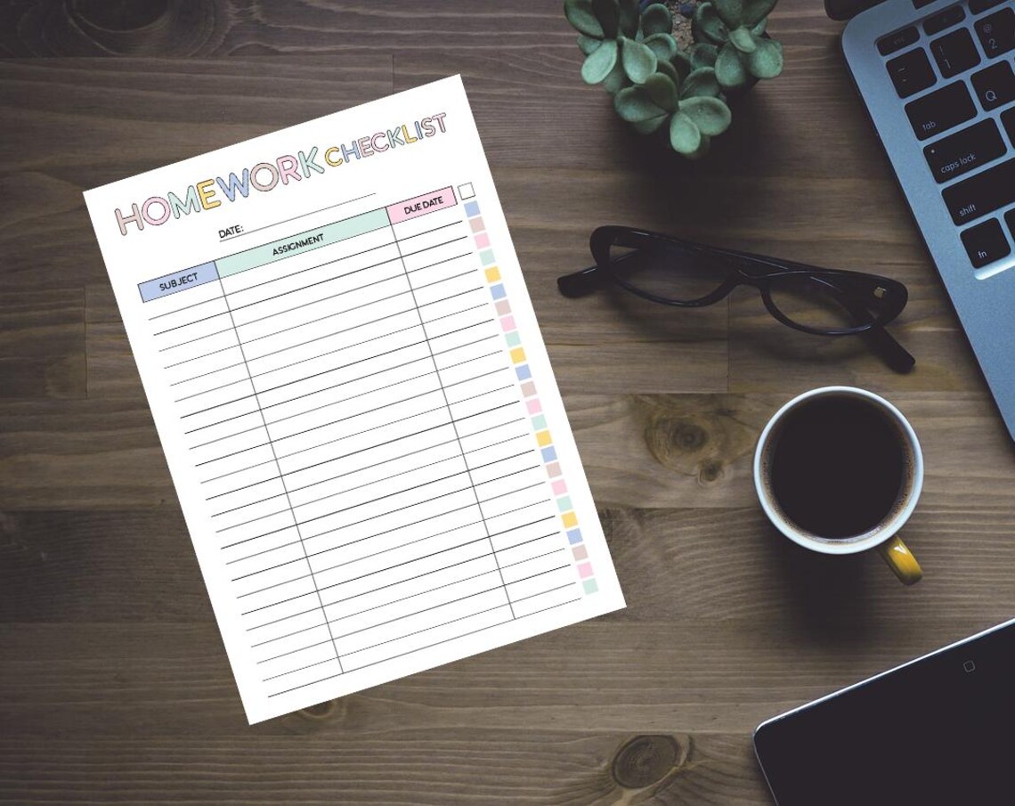 Homework Checklist Printable: Student Planner (digital Download) - Etsy UK
