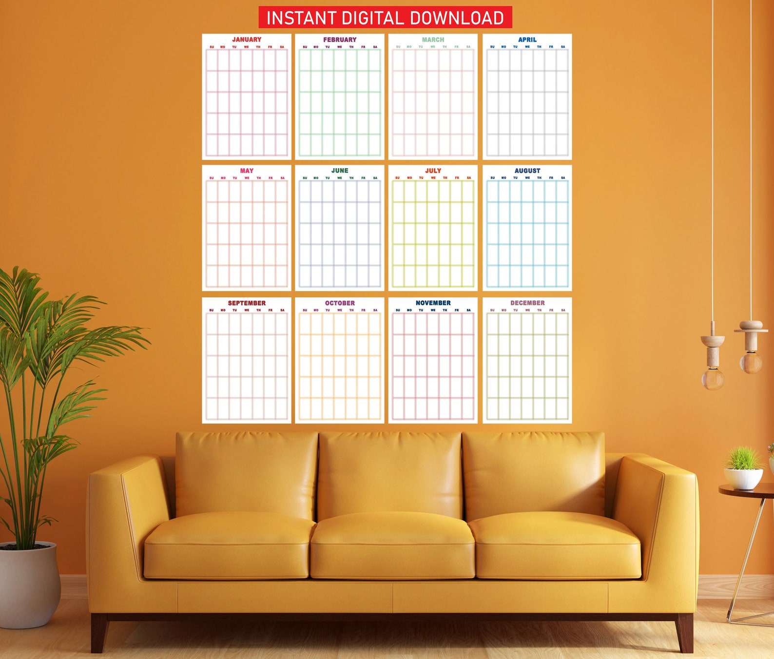 Large Monthly Wall Calendar A3 A4 PDF, Pastel Wall Planner, Undated ...