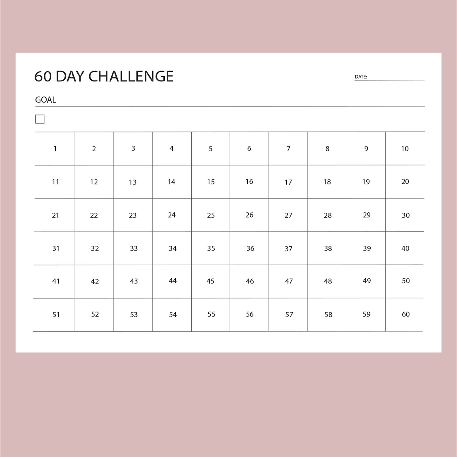 60 Day Challenge Landscape Printable, Monthly Planner PDF, Setting ...