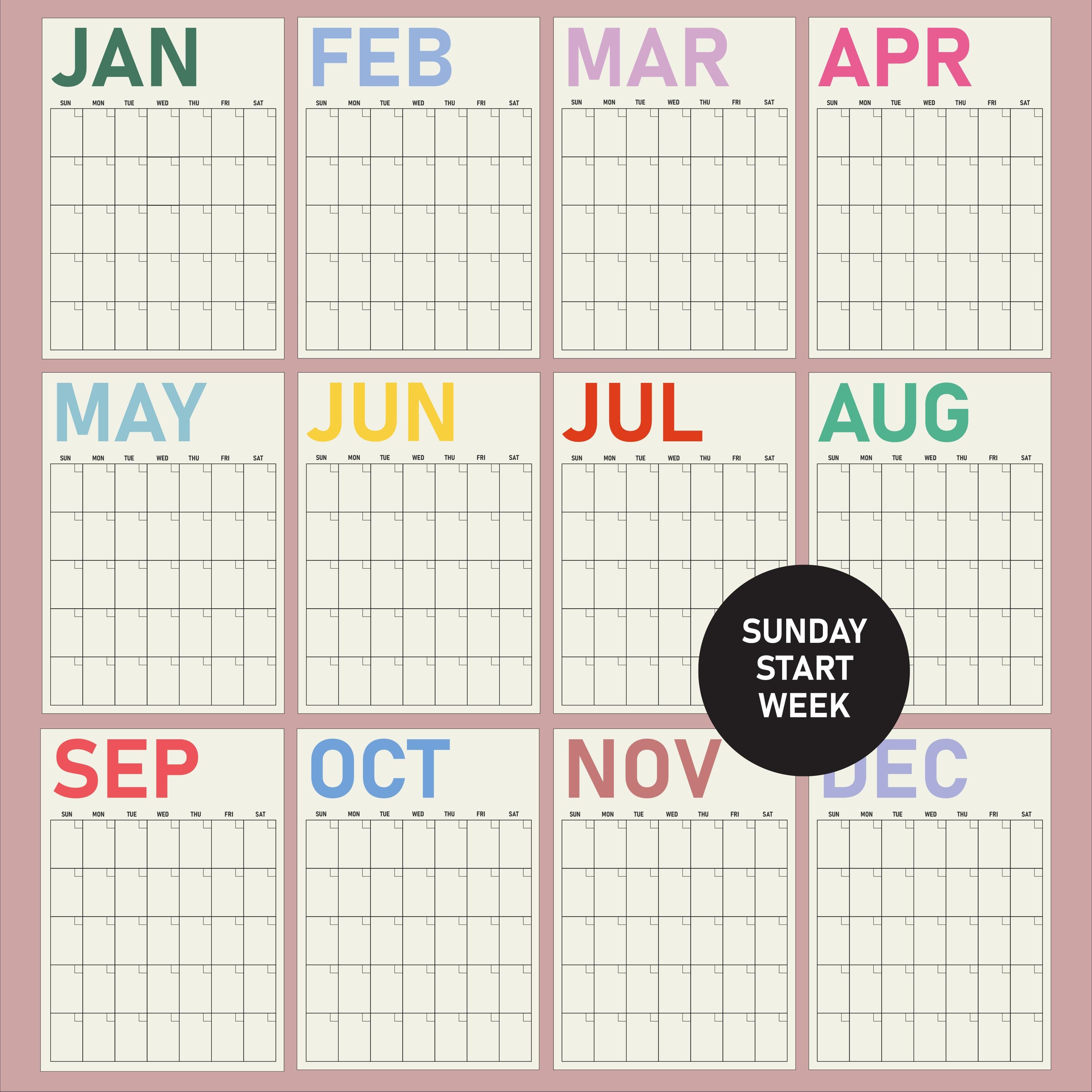 Large Monthly Wall Calendar Printable Bright, Pastel Wall Planner 2025 ...