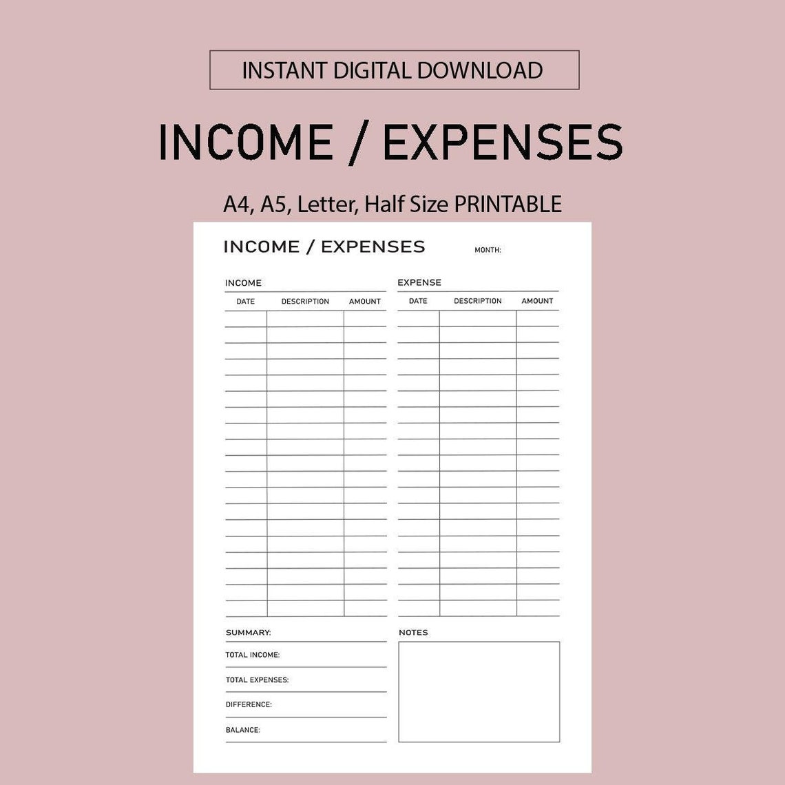 Expense Tracker Printable, Income Tracker, Financial Planner, Monthly ...