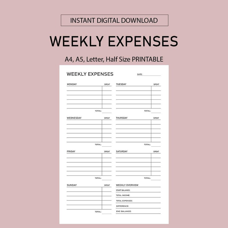 Weekly Expense Tracker Printable, Expense Tracker PDF, Budget Planner ...