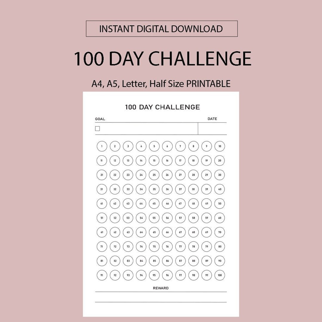 100 Day Challenge Landscape Printable A4/letter Size, Setting Goals ...