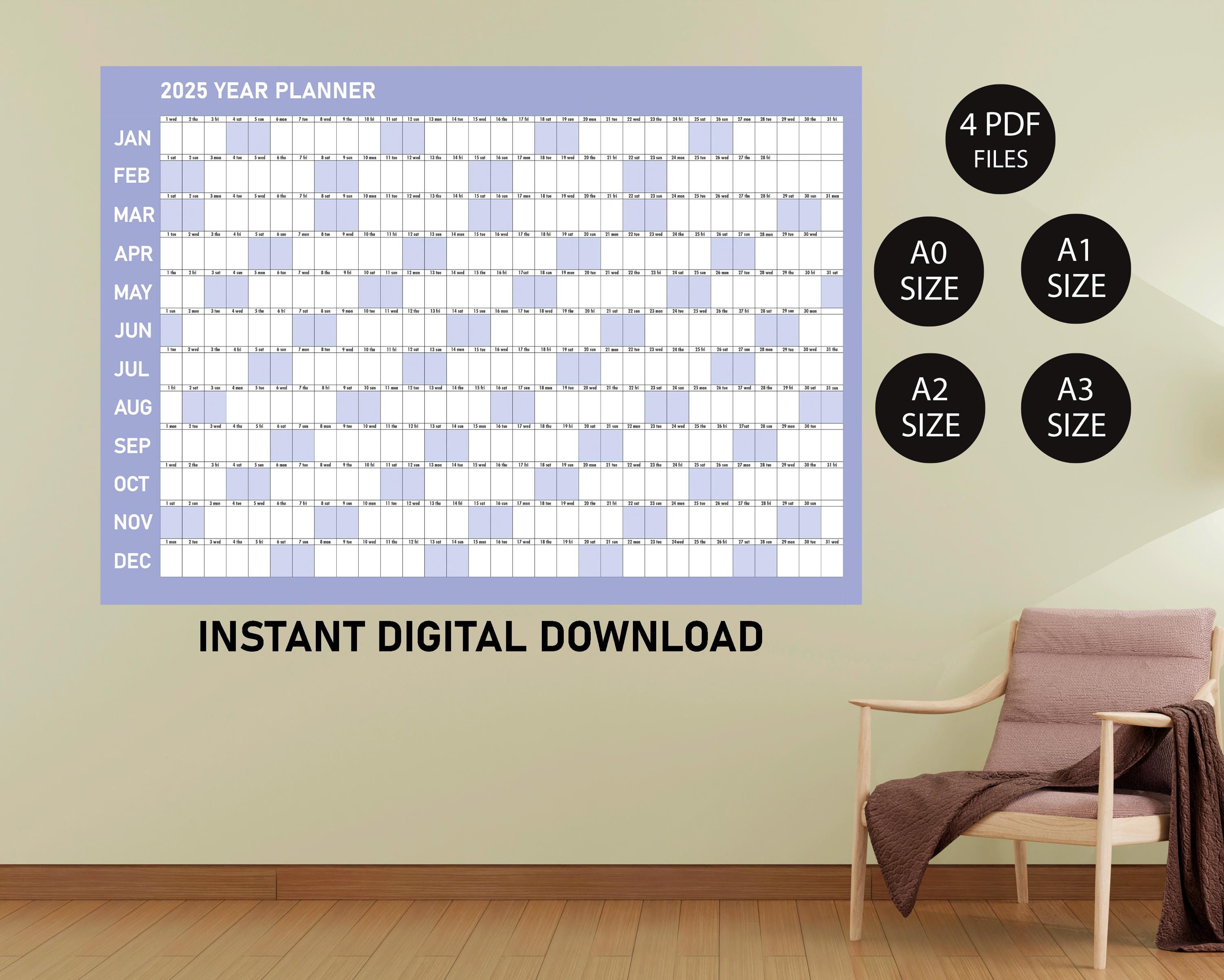 Giant Wall Calendar 2025 Printable, Wall Planner 2025, Year Planner ...