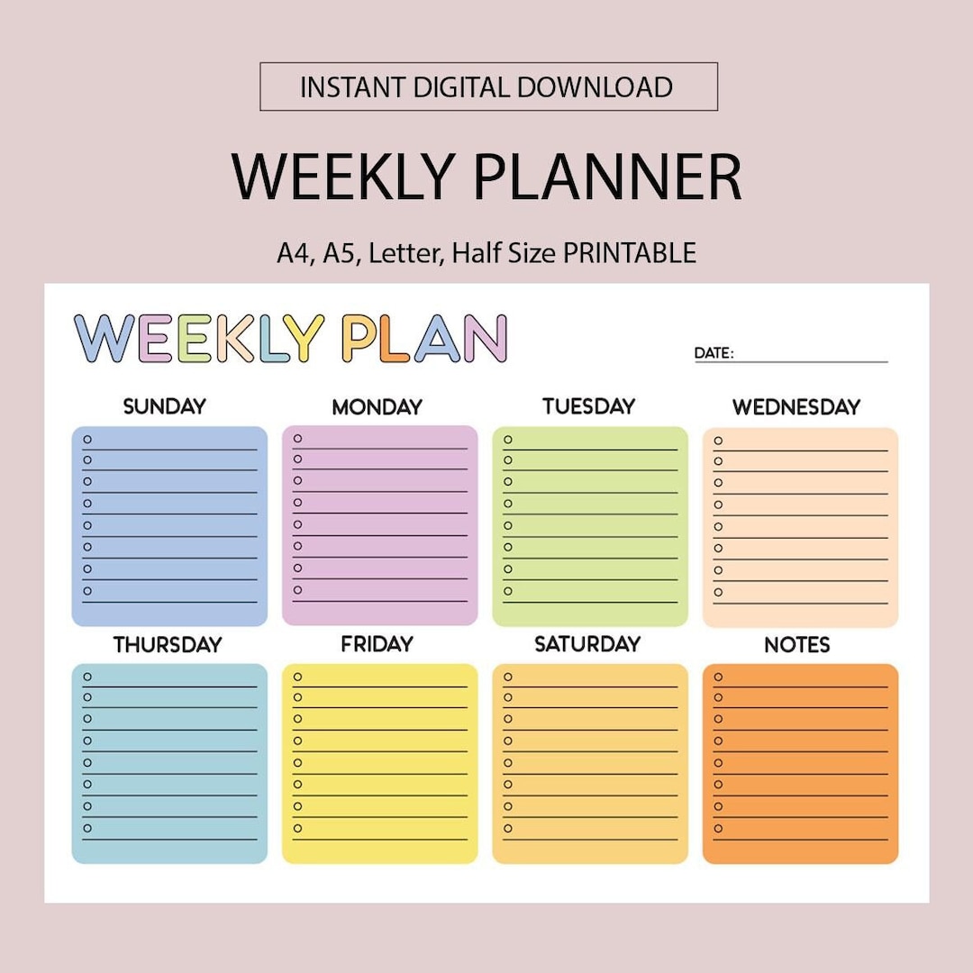 Weekly Planner Printable, Weekly Planner PDF, Weekly Organizer, Weekly ...