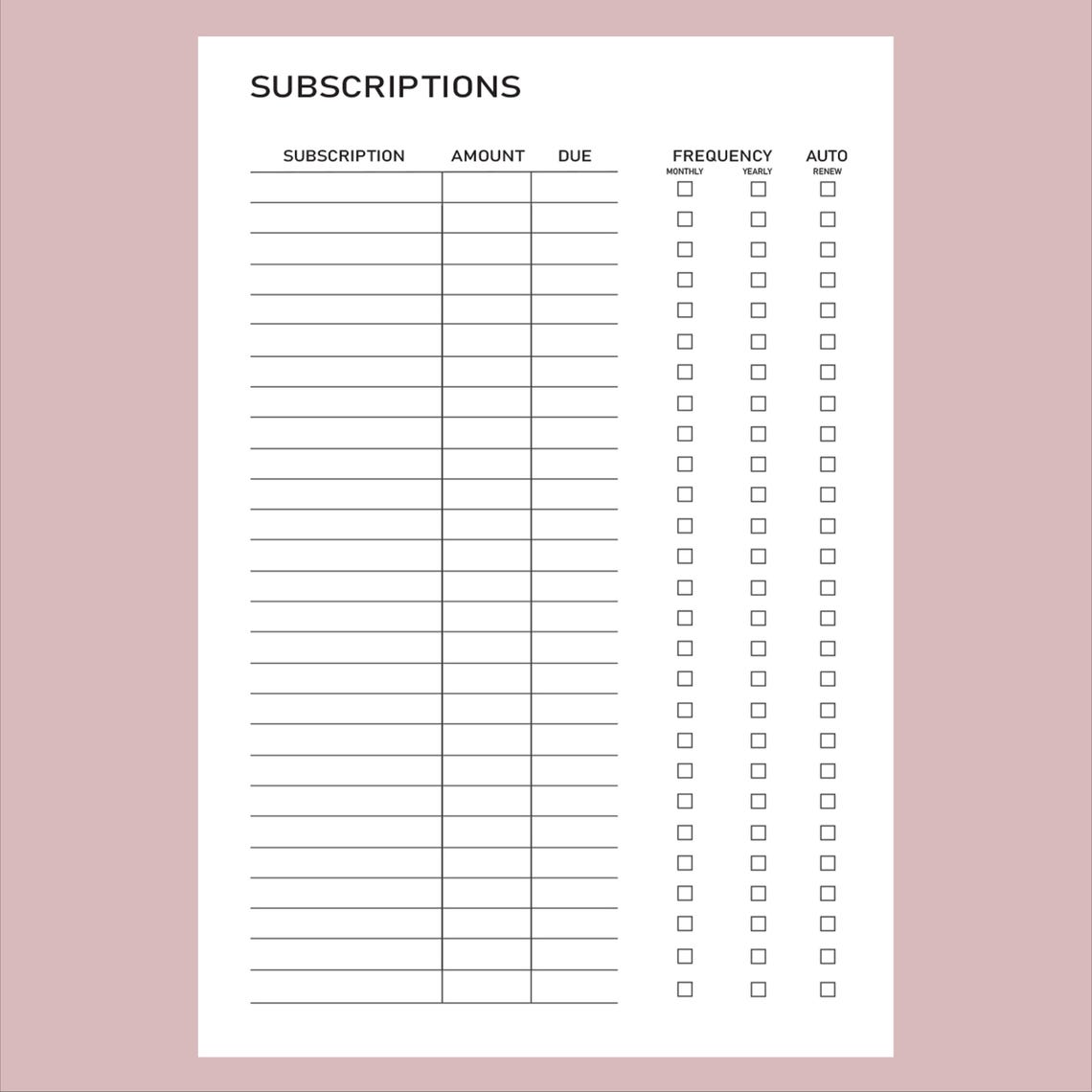 Subscription Tracker Printable, Membership Checklist, Expense Tracker ...