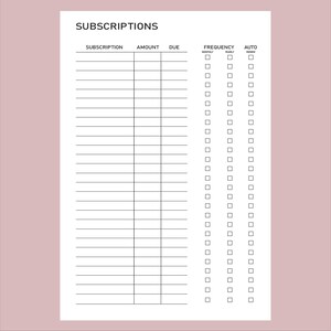 Subscription Tracker Printable, Membership Checklist, Expense Tracker ...