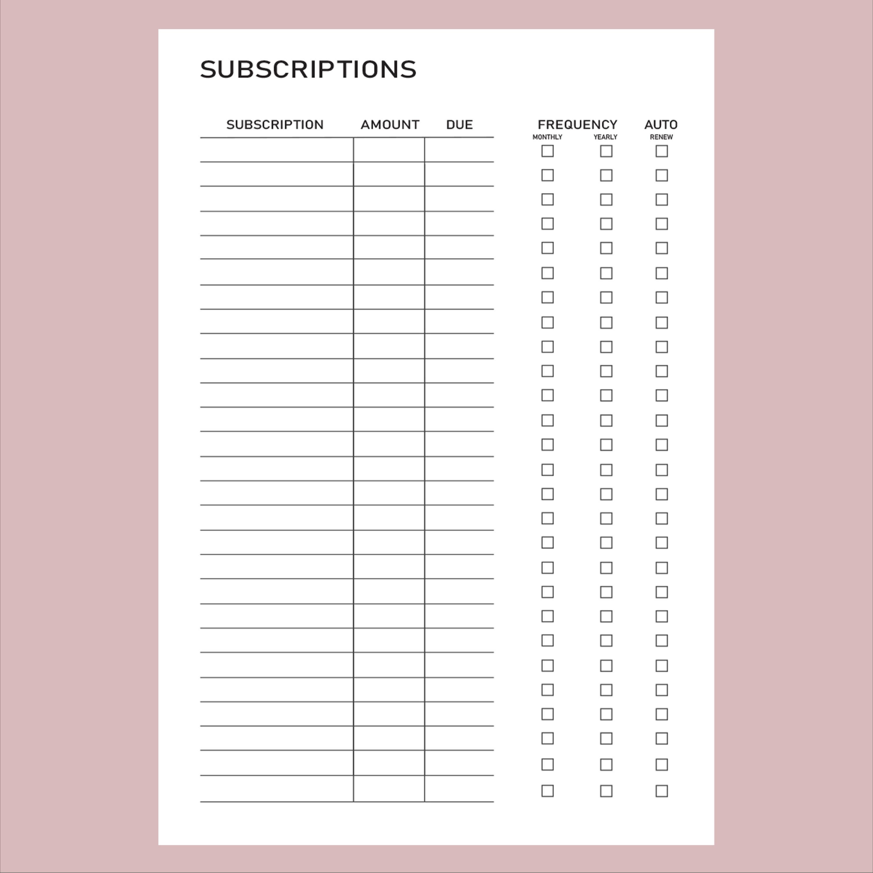 Subscription Tracker Printable, Membership Checklist, Expense Tracker ...