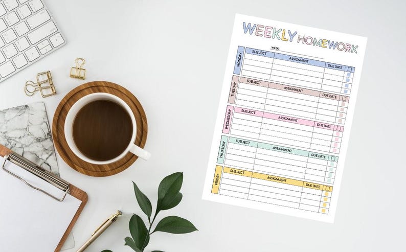 Weekly Homework Schedule Kids Printable, Weekly Homeschool Schedule ...