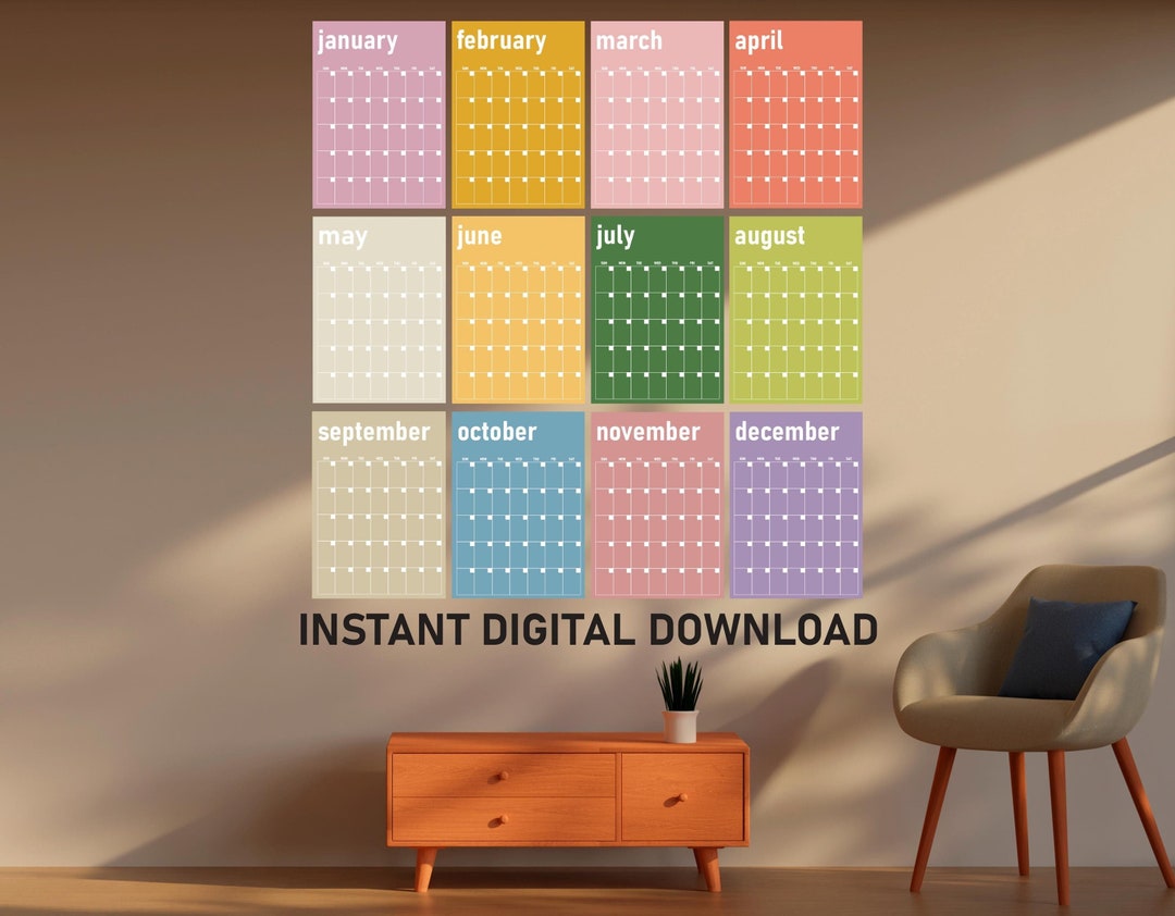 Large Monthly Wall Calendar PDF, Office Wall Calendar, Family Wall ...