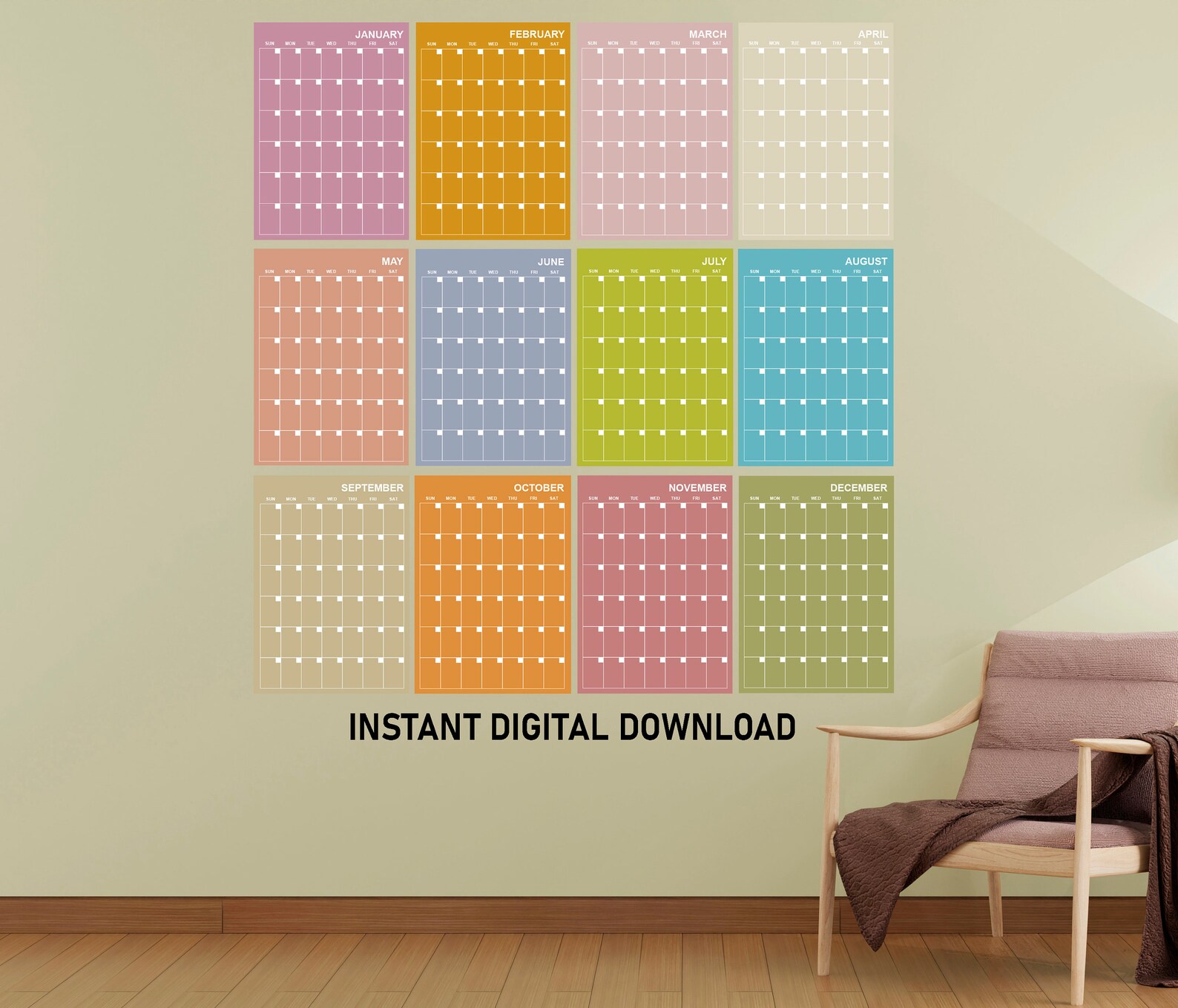Large Monthly Wall Calendar A3 A4, Pastel PDF Wall Planner, Undated ...