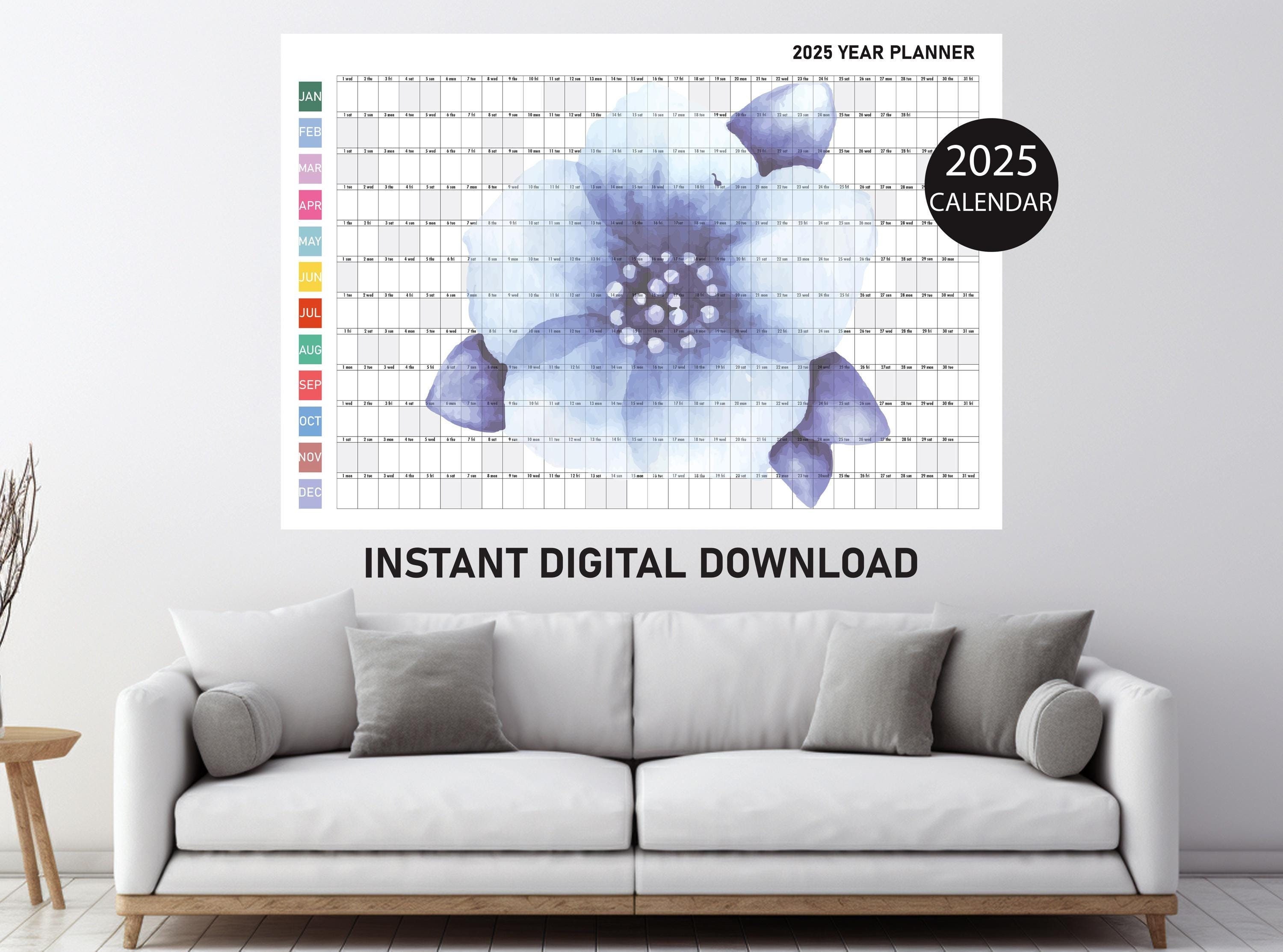 Giant Wall Calendar Flower 2025, Monthly Calendar, Wall Planner 2025 ...