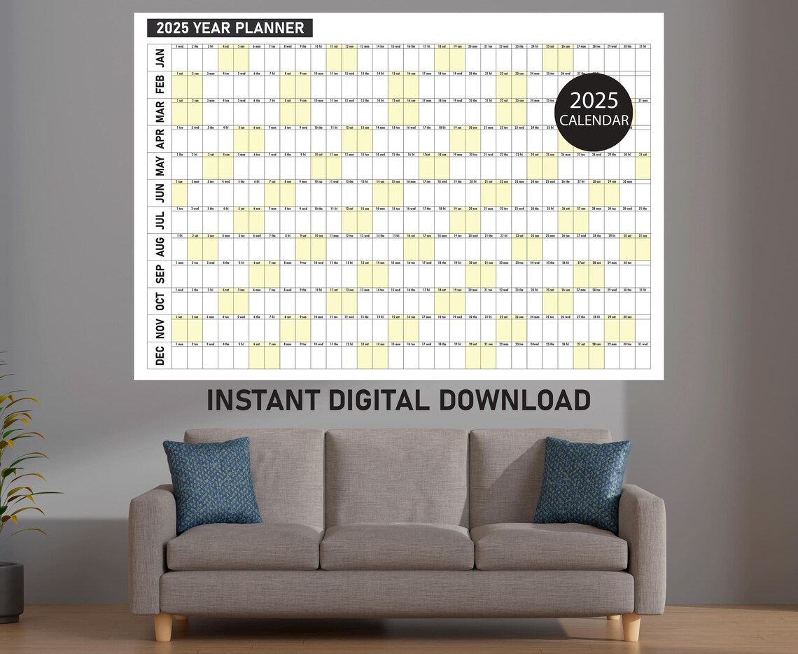 Large Monthly Wall Calendar 2025 PDF, Giant Wall Calendar 2025, Office ...
