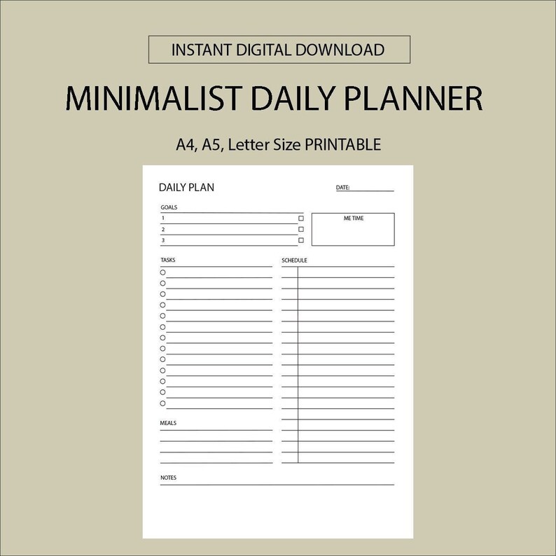 Minimalist Daily Planner Printable, Daily to Do List Planner, Planner ...