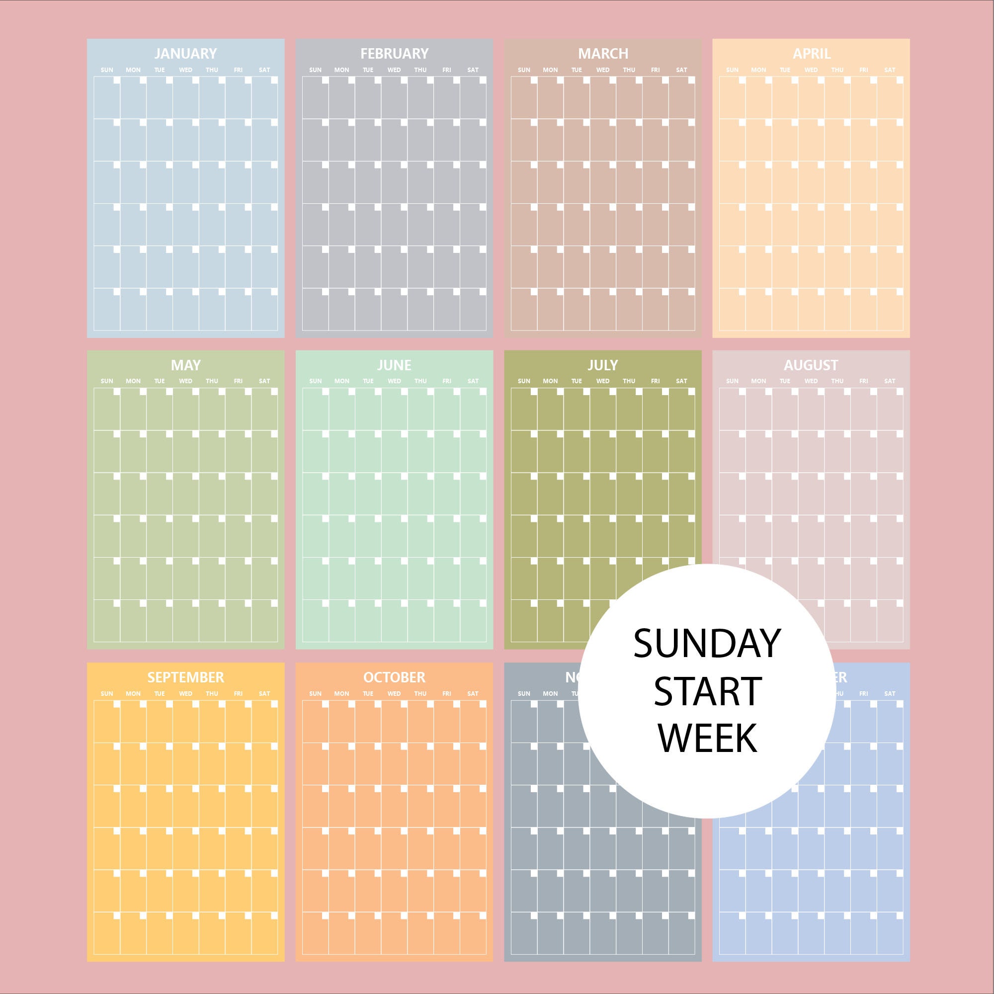 Large Monthly Wall Calendar A3 A4 Size, Pastel Wall Planner, Undated ...
