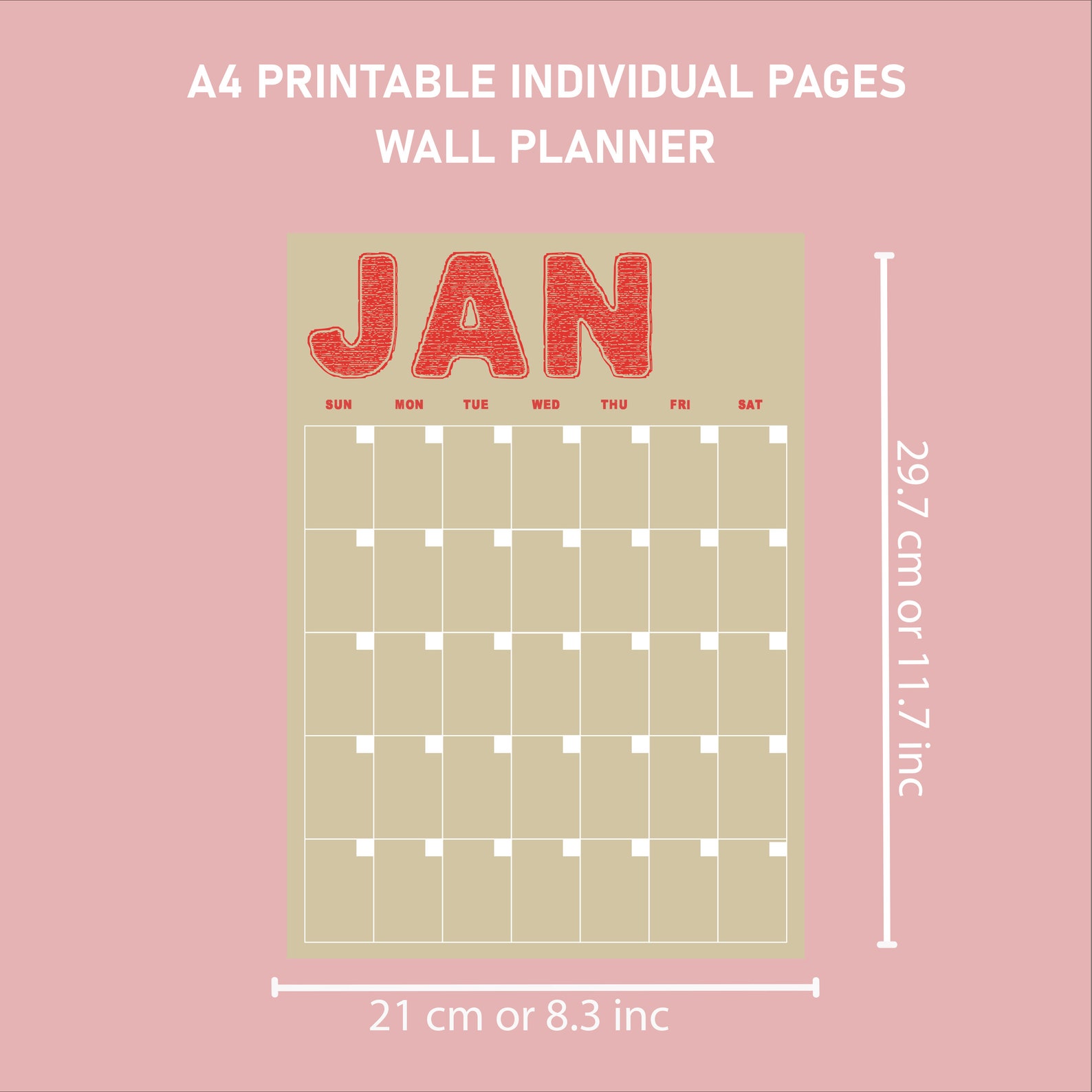 Undated Pastel Wall Calendar A3 A4, Large Monthly Wall Planner ...