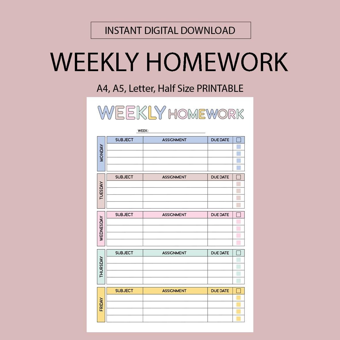 Weekly Homework Schedule Kids Printable, Weekly Homeschool Schedule ...