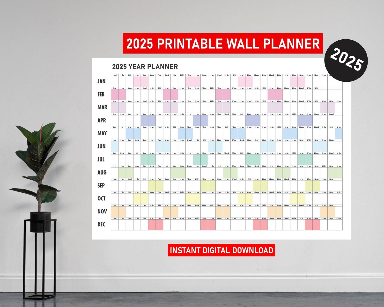 Giant Wall Planner 2025 Printable PDF, 2025 Wall Calendar, Large Wall ...