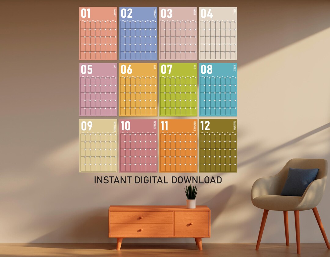 Large Monthly Wall Planner Printable , Monthly Wall Calendar, Undated ...