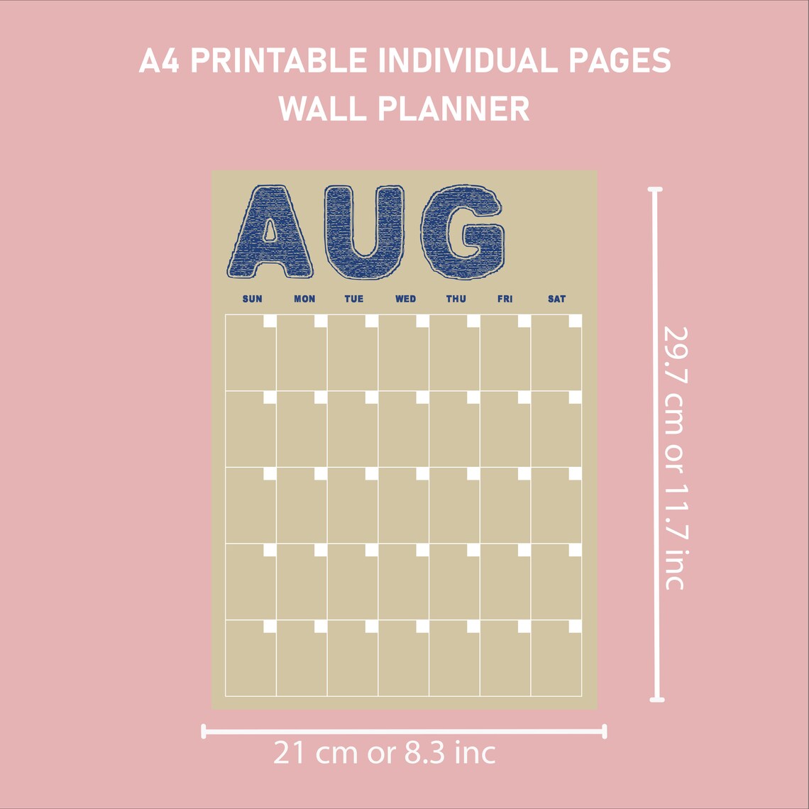 Undated Pastel Wall Calendar A3 A4, Large Monthly Wall Planner ...