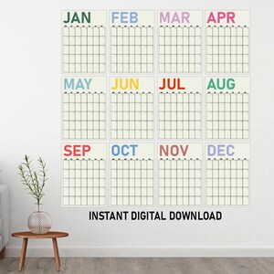 Large Monthly Wall Calendar Printable Bright, Pastel Wall Planner 2025 ...
