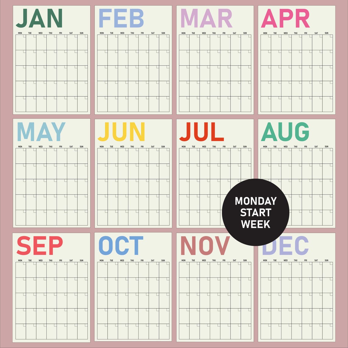 Large Monthly Wall Calendar Printable Bright, Pastel Wall Planner 2025 ...