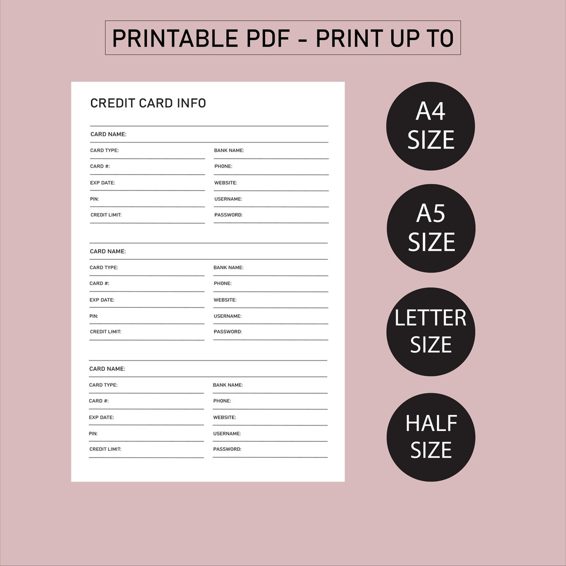 Tracking Credit Card Information Printable, Credit Card Log, Credit ...