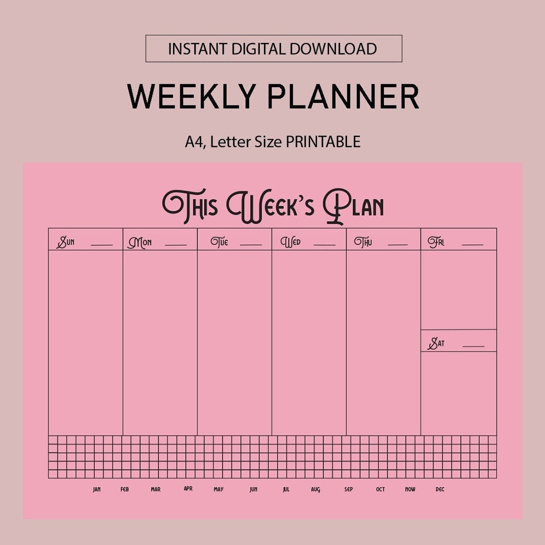 Weekly Planner Printable Landscape, Minimalist Weekly Schedule, Week at ...
