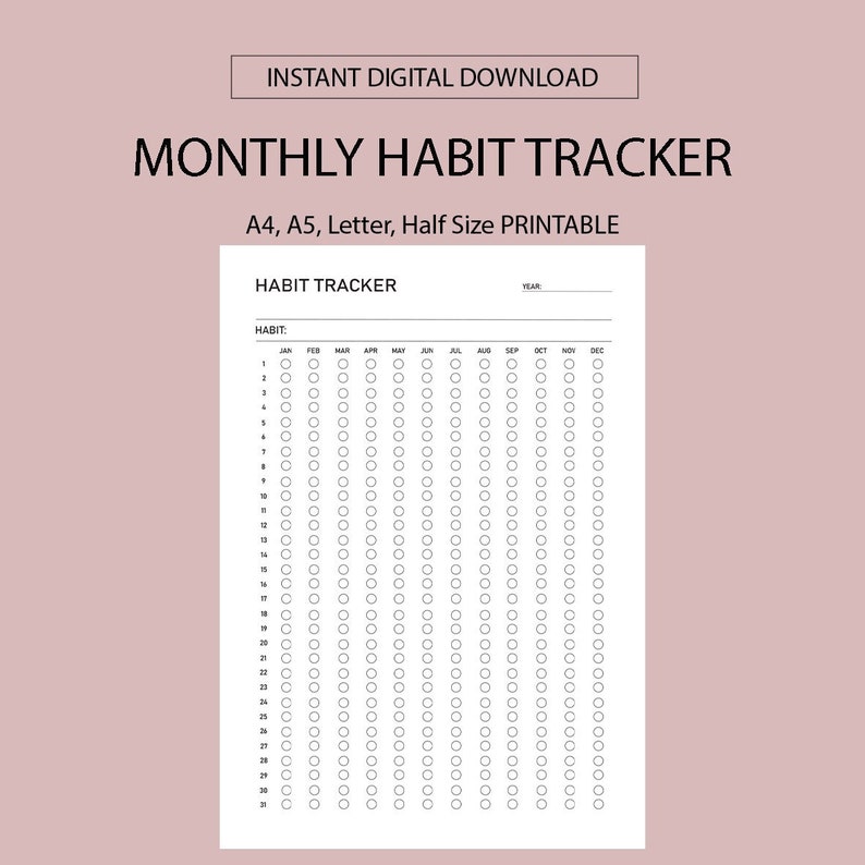 Yearly Habit Tracker Printable A4/a5/letter/half Size, Routine Tracker ...