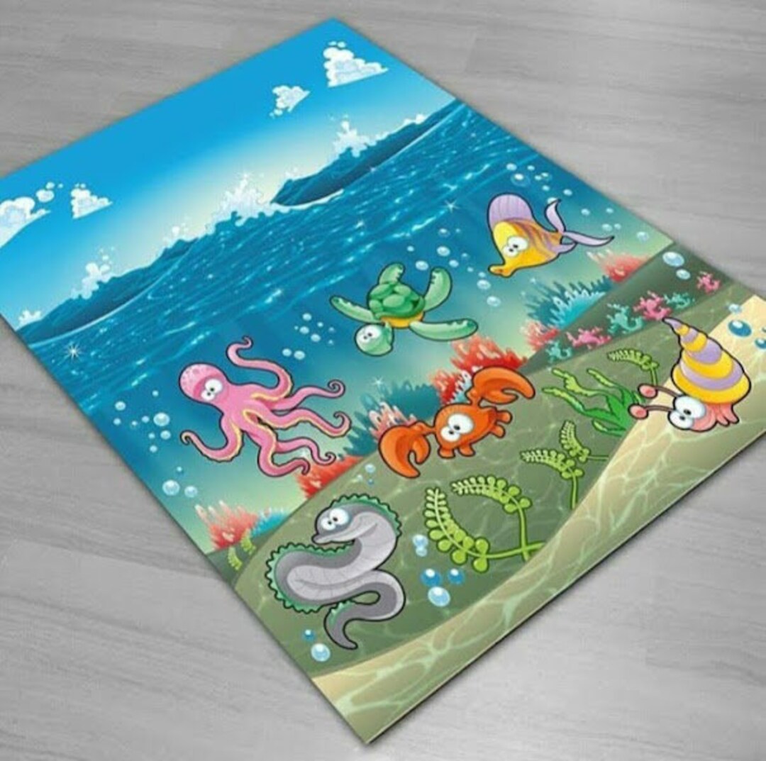 Sea Creatures Themed Children's Play Rug Activity Carpet Octopus ...