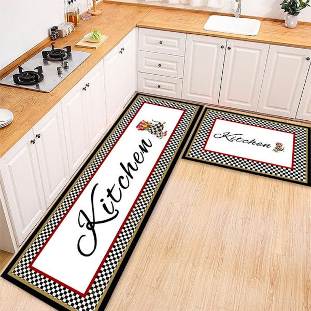 Edged Kitchen Rug Decorative Kitchen Carpet Machine Washable Kitchen ...